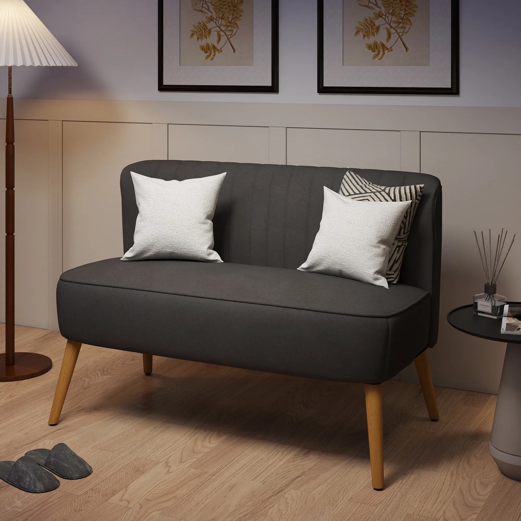 HOMCOM 2místná pohovka dvoumístný loveseat se vzhledem lnu, dvojsedák, dřevěné nohy, do 150 kg, tmavě šedá, 117 x 56,5 x 77 cm