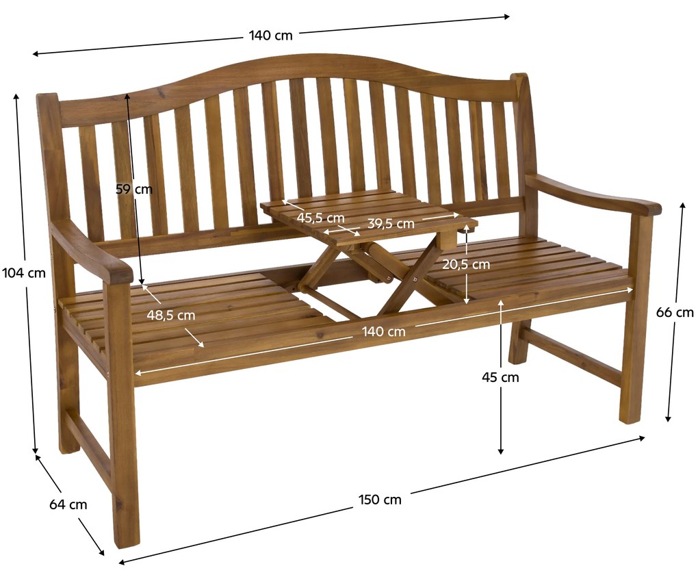 Kondela Zahradní lavička se stolkem, akáciové dřevo, TAIMA
