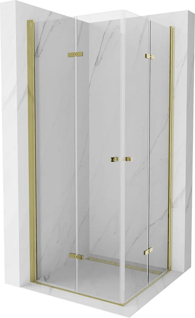 Mexen Lima Duo sprchový kout se skládacími dveřmi 80 x 80 cm, 6mm čiré sklo, zlatý profil, 856-080-080-50-00-02