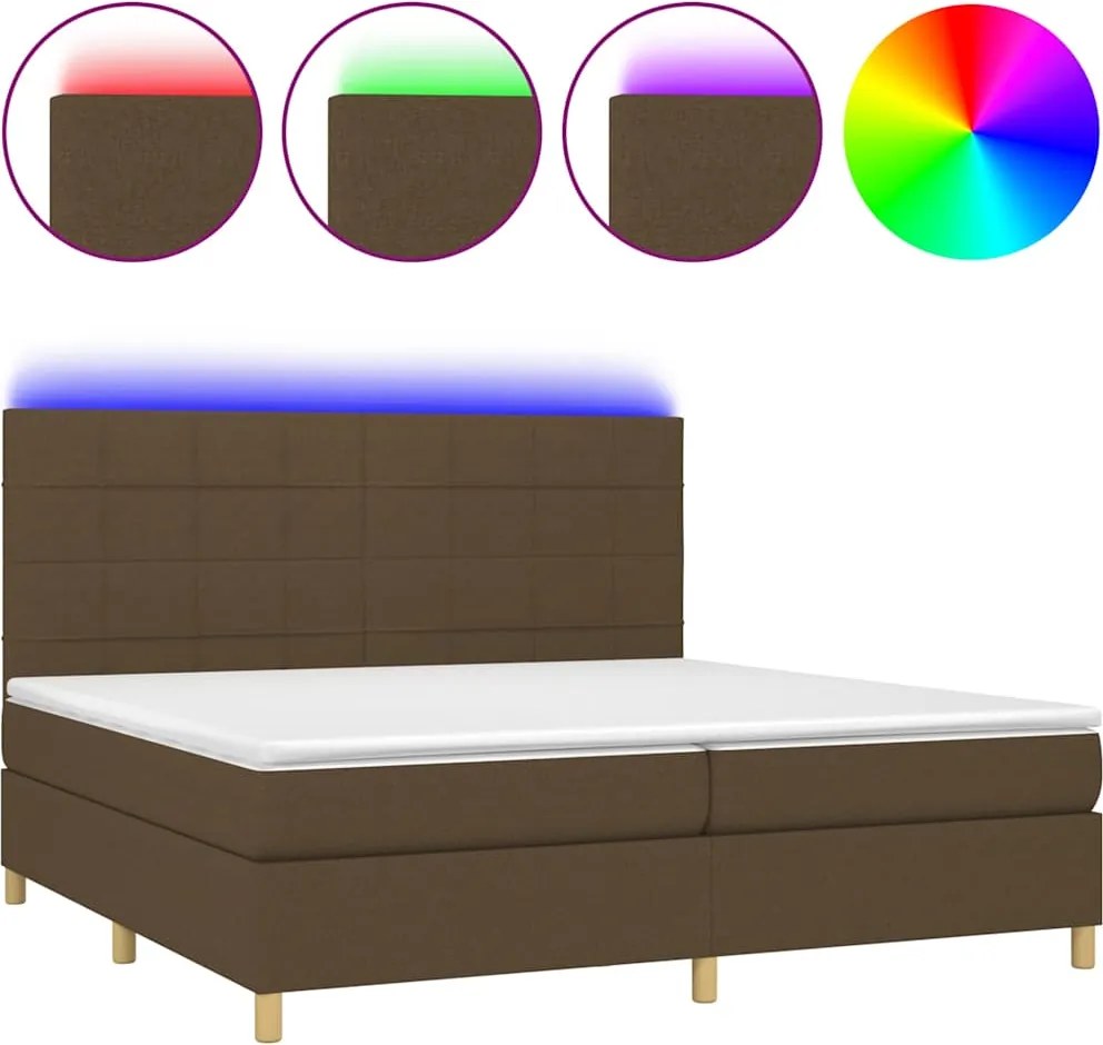 Box spring postel s matrací a LED tmavě hnědá 200x200 cm textil 3135464
