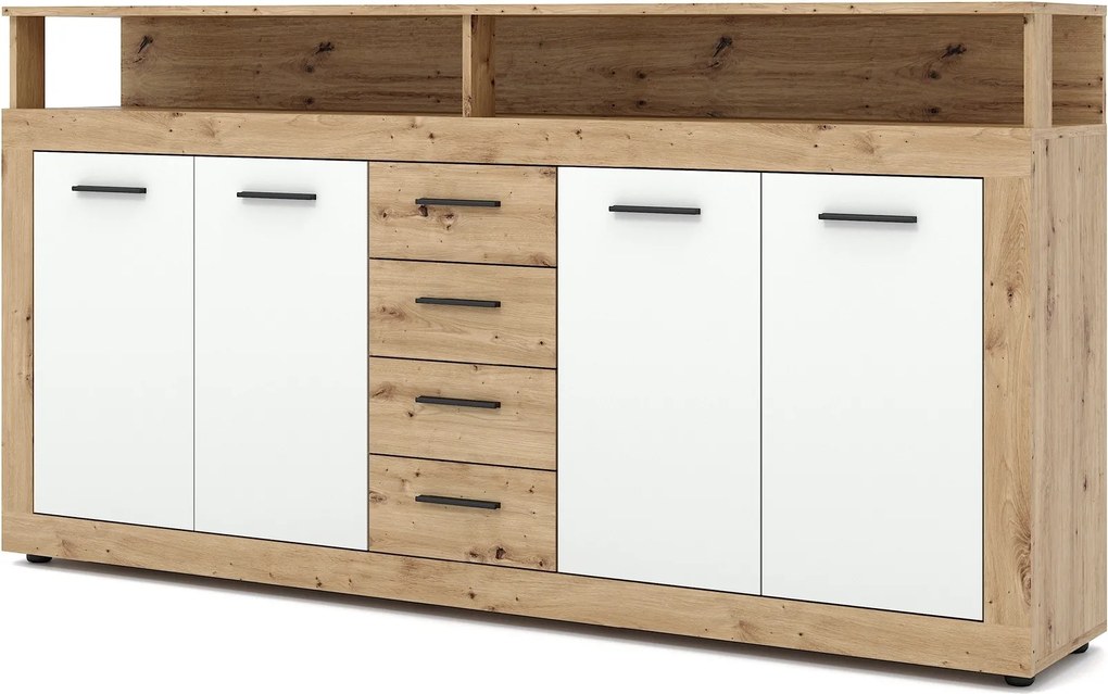 Komoda Luna 190 cm dub Artisan/bílá