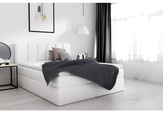 Elegantní manželská postel Sven s úložným prostorem bílá eko kůže 180 x 200