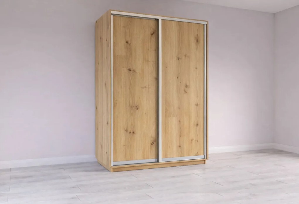 Skříň s posuvnými dveřmi 1500x2200x600 2LTD Dub Artisan, profil stříbrný