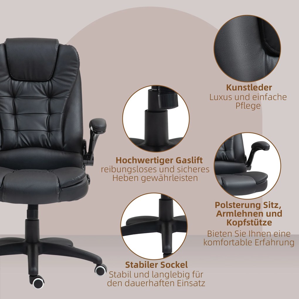 HOMCOM Kancelářská židle HOMCOM, ergonomická manažerská židle s houpací funkcí, sklopné područky, výškově nastavitelná kancelářská židle s otočnou fu…