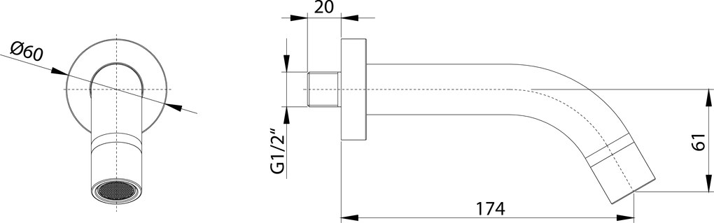 Sapho nástěnná výtoková hubice kulatá 174 mm černá mat BO512