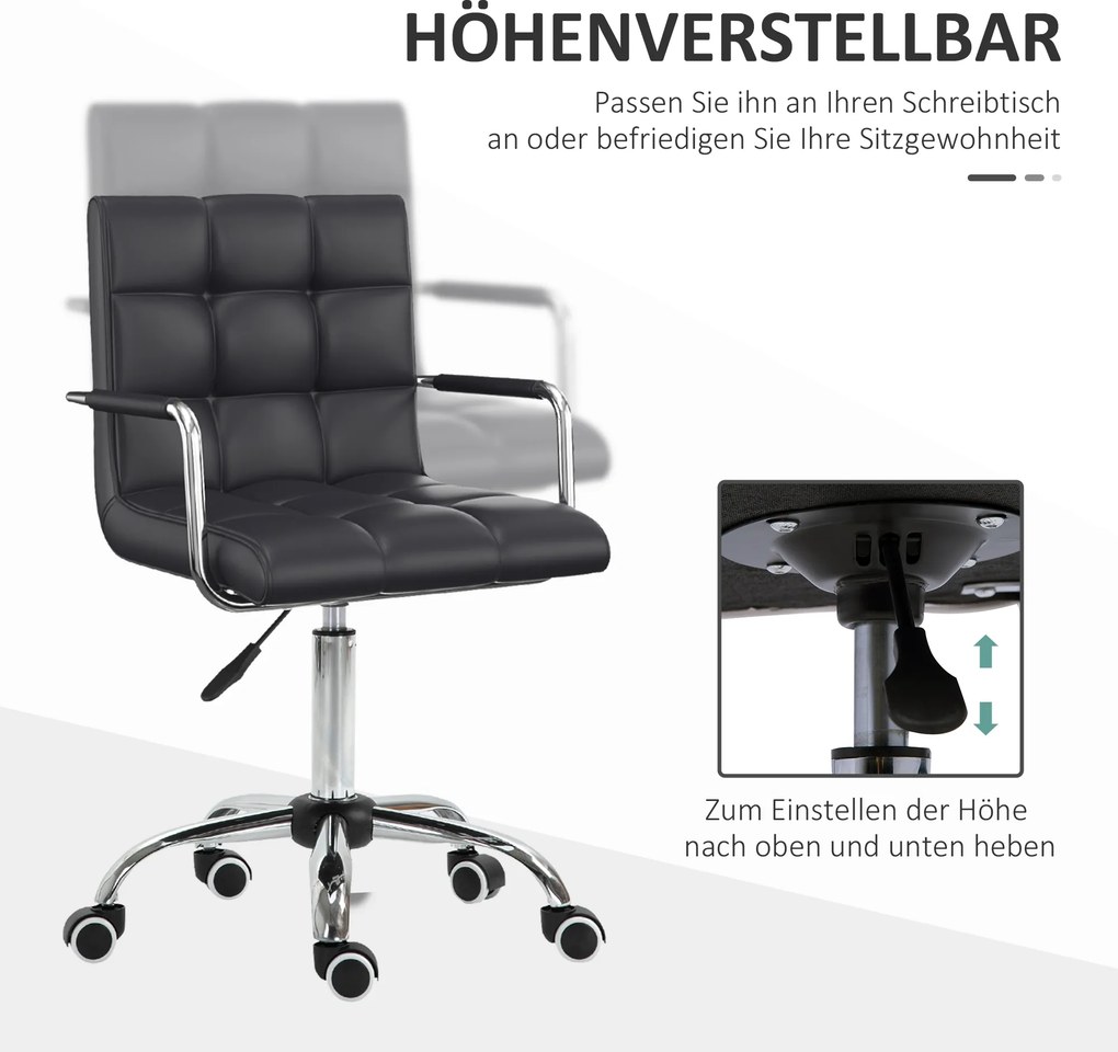 Ergonomická kancelářská židle HOMCOM výškově nastavitelná 46-61 cm s područkami, ideální pro kancelář a domácí kancelář