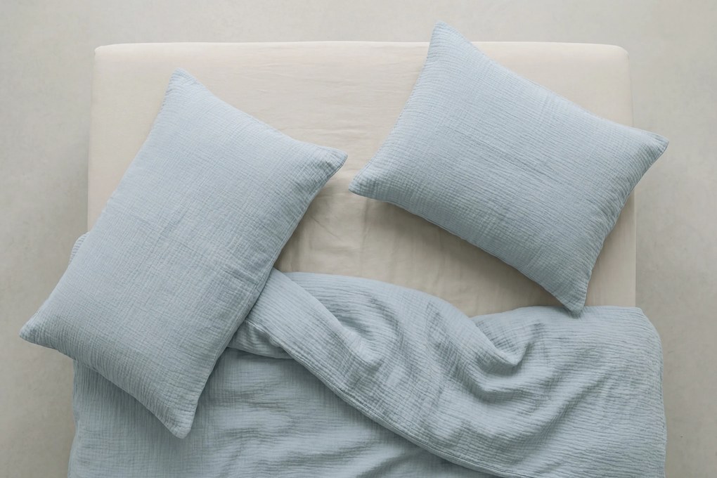 Celoroční mušelínový povlak na polštářek Ice Blue - GOTS Velikost: 40 x 40