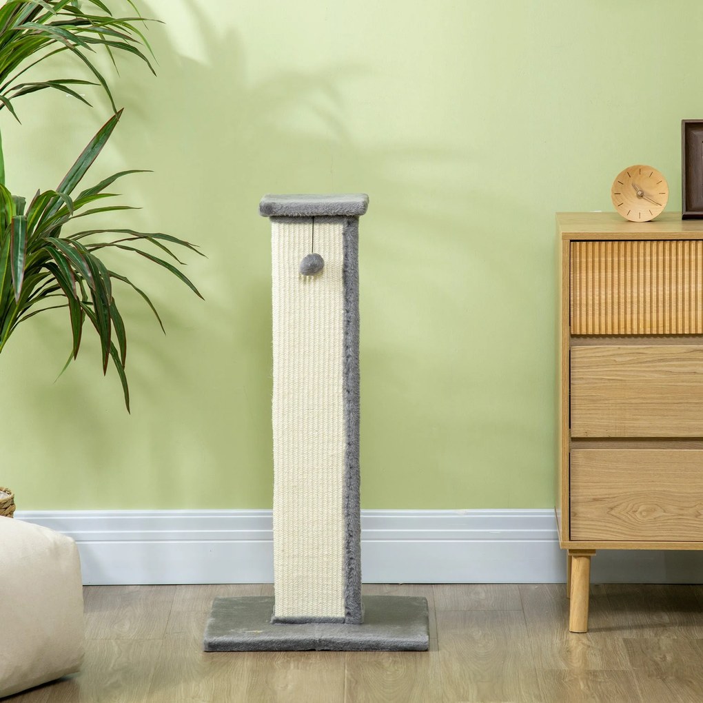 PawHut Škrabací Sloup, 81cm Škrabací Sloupec, Sisalový Kočičí Škrabací Strom s Hracím Míčkem, Kočičí Škrabací Nábytek pro Kočky do 5 kg, Vnitřní, Šed…