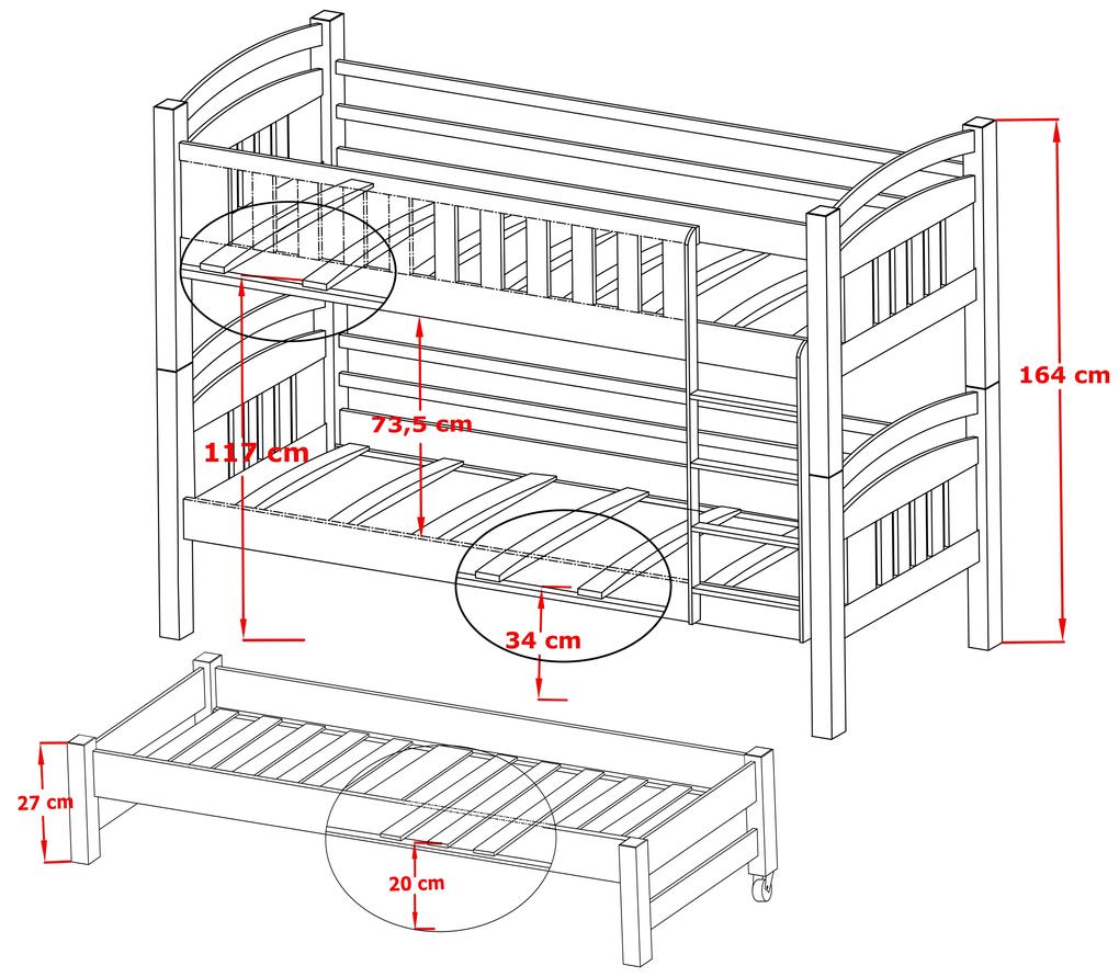 Dětská postel 80 cm BLAIR (s roštem a úl. prostorem) (grafit). 1013190