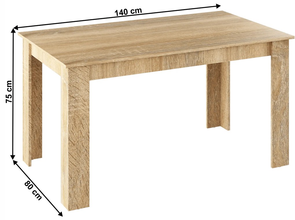 Kondela Jídelní stůl, dub sonoma, 140x80 cm, GENERAL NEW