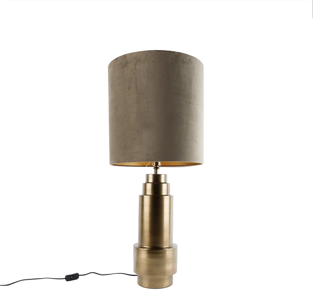 Stolní lampa bronzová s sametovým stínítkem taupe se zlatem 40 cm - Bruut