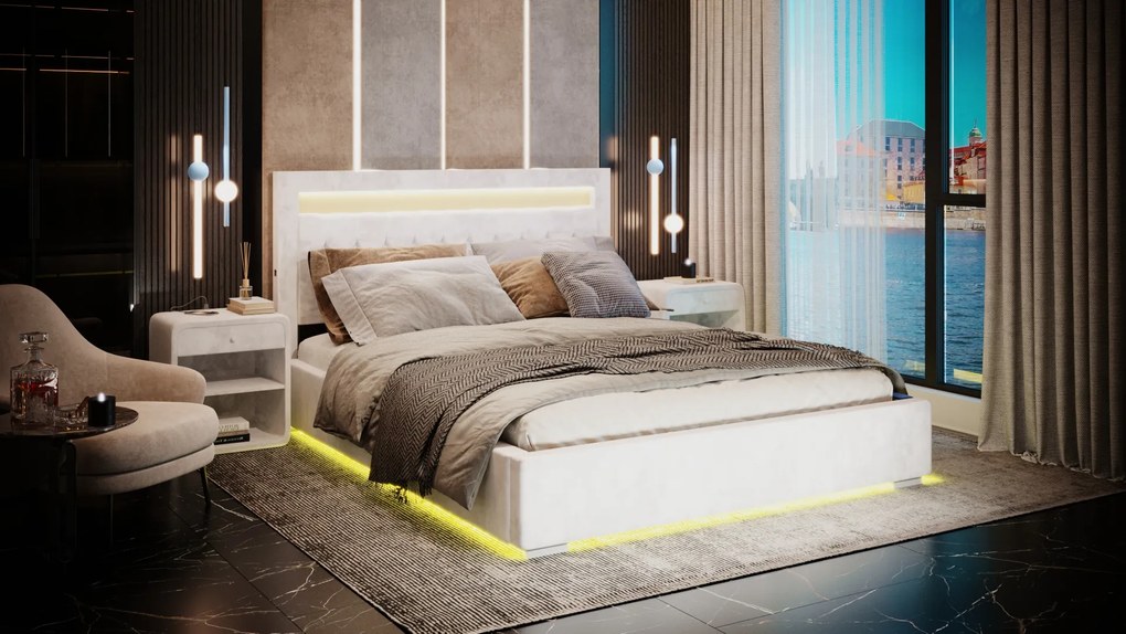 K&M postele Boxspring postel INFINITY s úložným prostorem a LED a USB Velikost postele: 180 × 200 cm, Výběr matrace: Oboustranná pružinová matrace - …