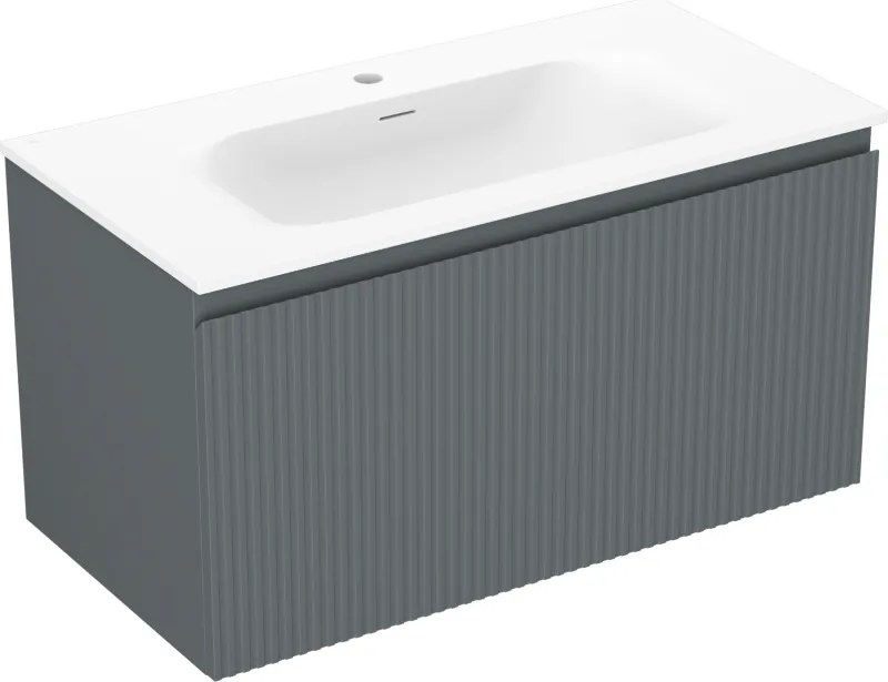 Mexen Rivel, koupelnová skříňka 90 cm s umyvadlem Vela, 1 zásuvka, drážkovaná, grafitová matná/bílá matná, 91A20-09047-1-BF66-W23M01