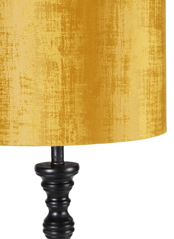 Stojací lampa černá se zlatým textilním stínítkem 40 cm - Classico