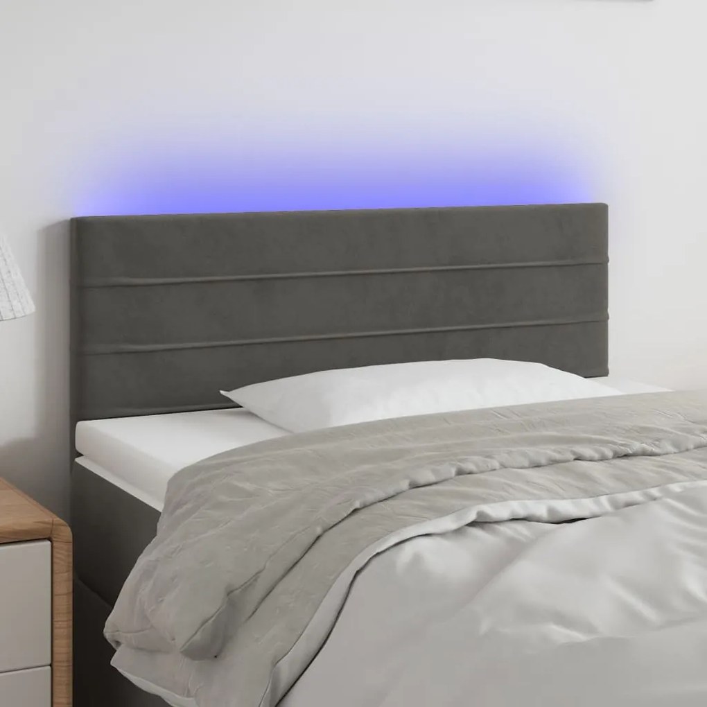 Čelo postele s LED tmavě šedé 100x5x78/88 cm samet 3121795