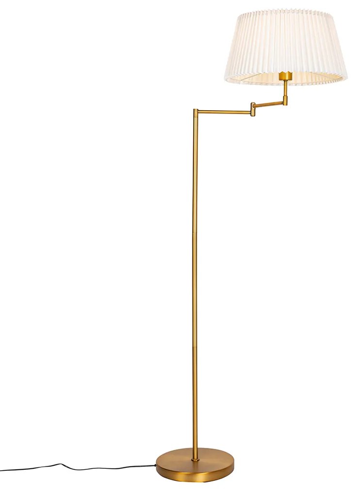 Stojací lampa bronzová s bílým plisovaným stínítkem a nastavitelným ramenem - Ladas Deluxe