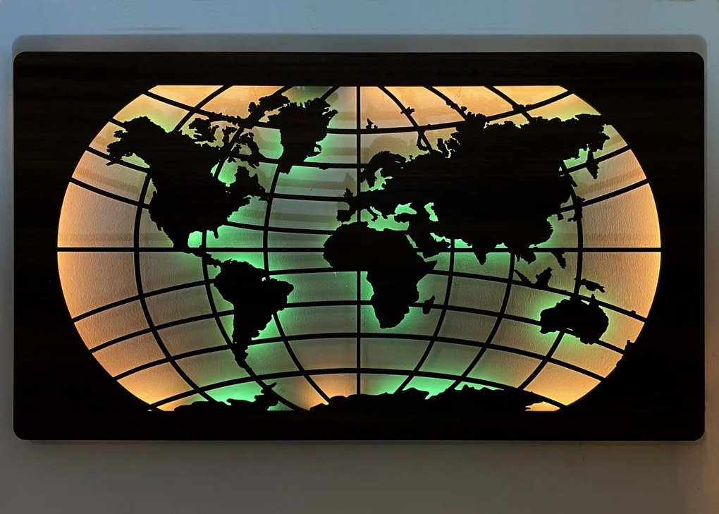 Li-Go "Mapa světa rovnoběžky" světelný RGBW obraz 230V 125x74 cm provedení povrchu: dub světlý
