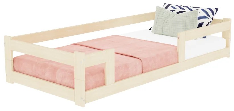 Benlemi Nízká jednolůžková postel ze dřeva SAFE 5v1 se zábranou Zvolte barvu: Béžová, Zvolte rozměr: 120x200 cm, Zvolte zábranu: Se dvěma zábranami