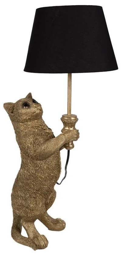 Zlatá stolní lampa Kočka s černým stínidlem - 31*24*62 cm