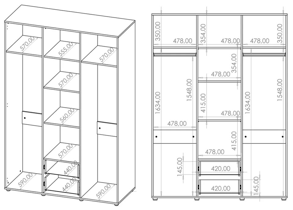 MAXIONE k | šatní skříň SZ3D2SZ MX-12 se zrcadlem | 150 cm | kašmír