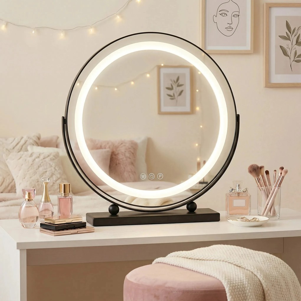 Rea Kosmetické zrcadlo ⌀40 cm s regulovatelným LED osvětlením HOM-12020 černé