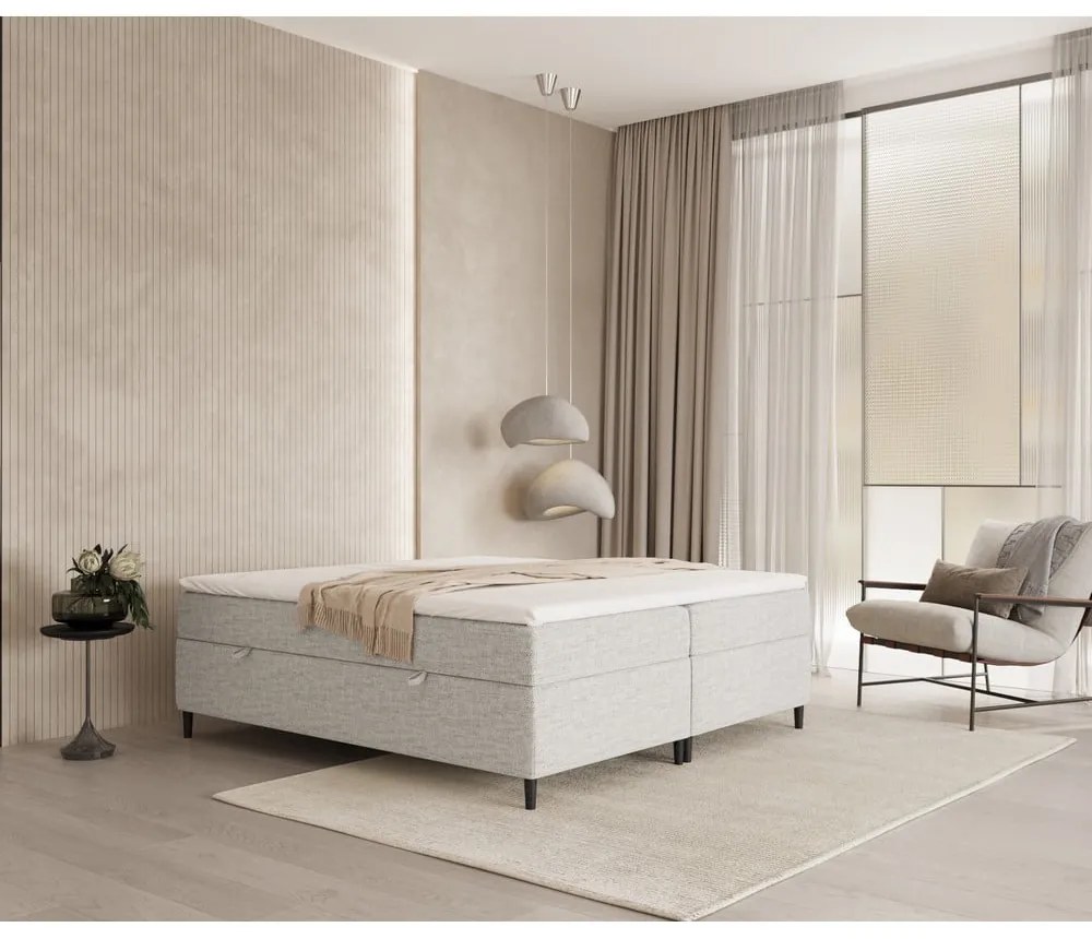 Světle šedá boxspring postel s úložným prostorem 200x200 cm Araya – Maison de Rêve
