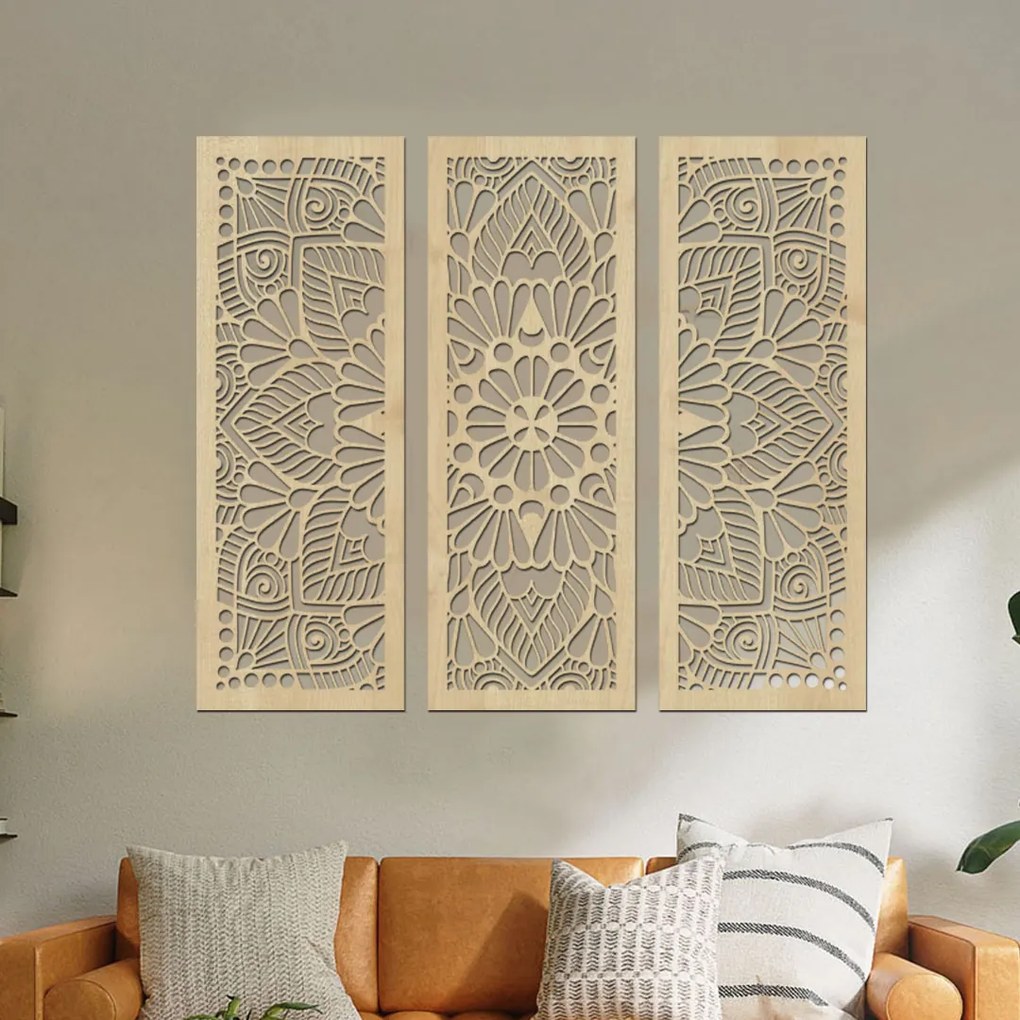 dřevo života Dřevěná 3 dílná mandala QUADRO Zvolte barvu dekoru: Bílá, Rozměry šxv (cm): 96x80