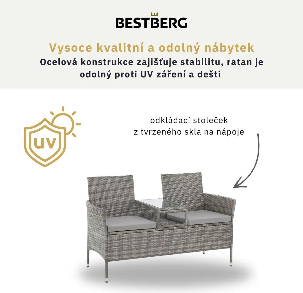 Zahradní ratanová sedačka se stolkem BestBerg Chicago BBRF-1015G / šedá
