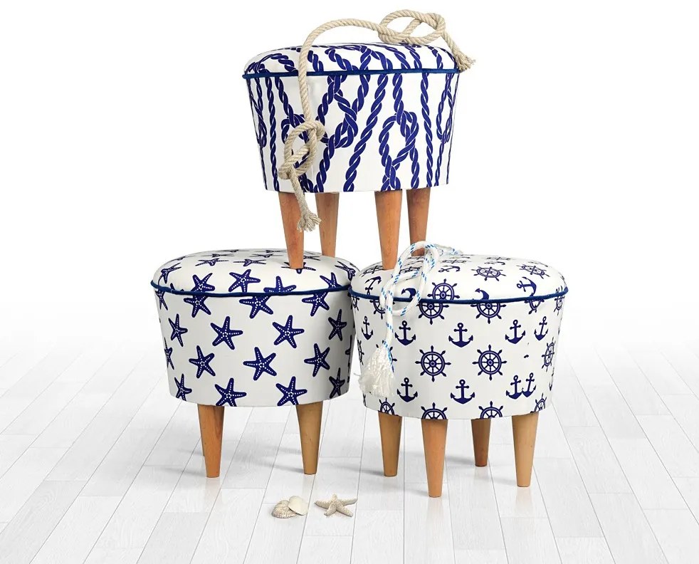 Atelier del Sofa Taburet Cunda v2 - Blue, White, Modrá, Bílá