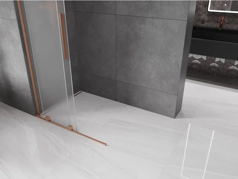 Mexen Velar L, posuvná sprchová zástěna Walk-in 100 x 200 cm, 8mm sklo námraza, měděná matná, 871-100-003-33-65