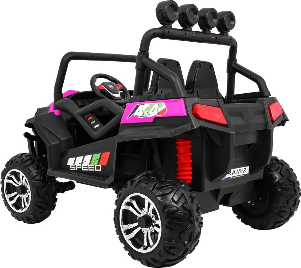 Ramiz Terénní bugina pro děti růžová + pohon 4x4 + dálkové ovládání + nosič zavazadel + rádio MP3 + LED