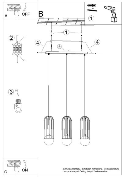 Sollux SL.1334 - Lustr na lanku BRINA 3xG9/8W/230V černá