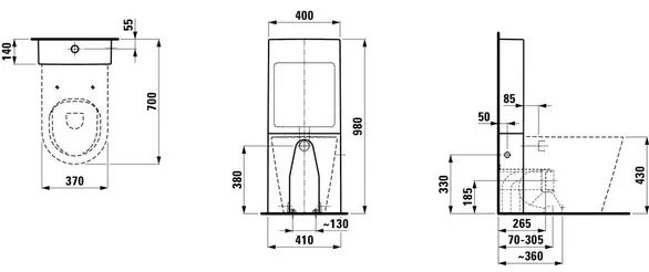 Laufen Kartell Stojící WC Rimless 56x37 cm, černá lesklá H8233370200001