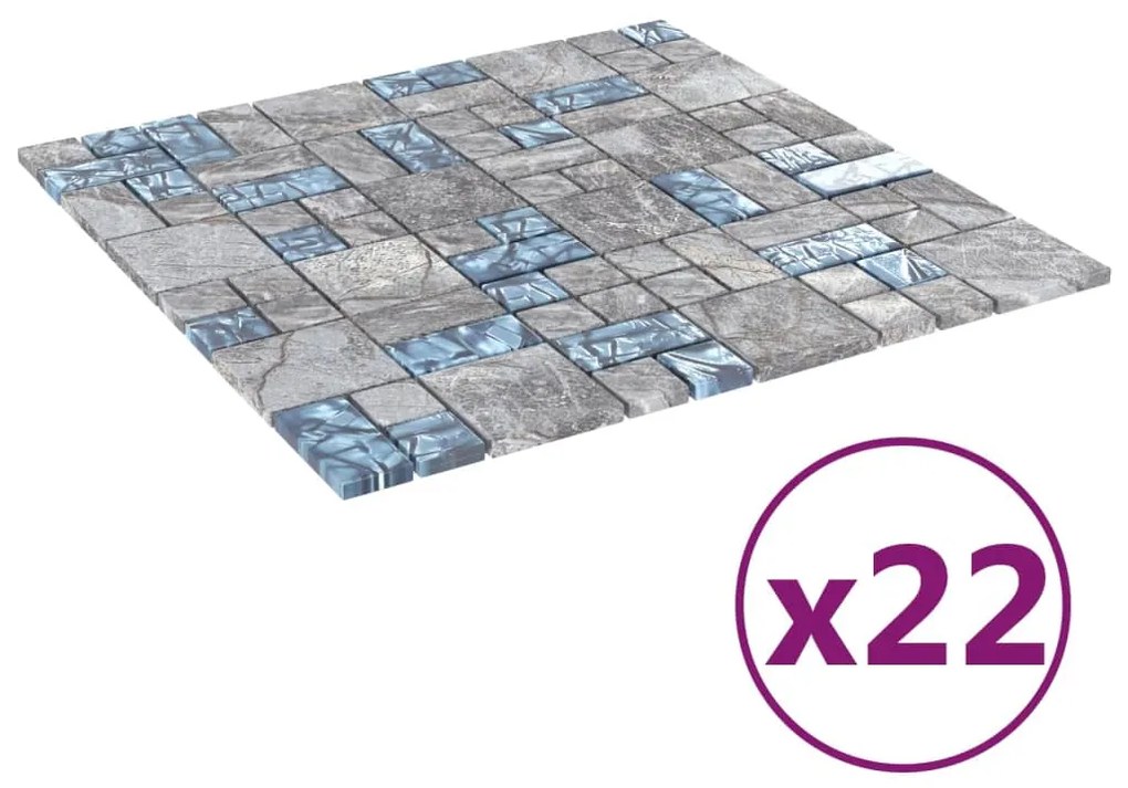 327310 vidaXL Mozaikové dlaždice 22 ks šedé a modré 30 x 30 cm sklo