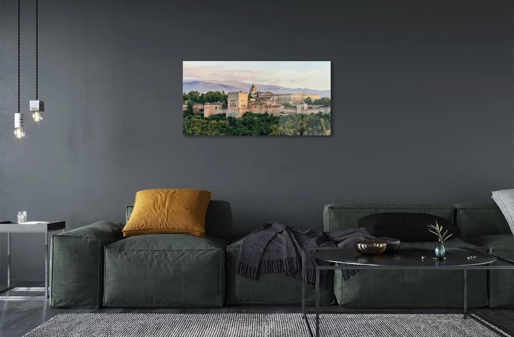 Obraz na skle Španělsko Castle horský les 125x50 cm