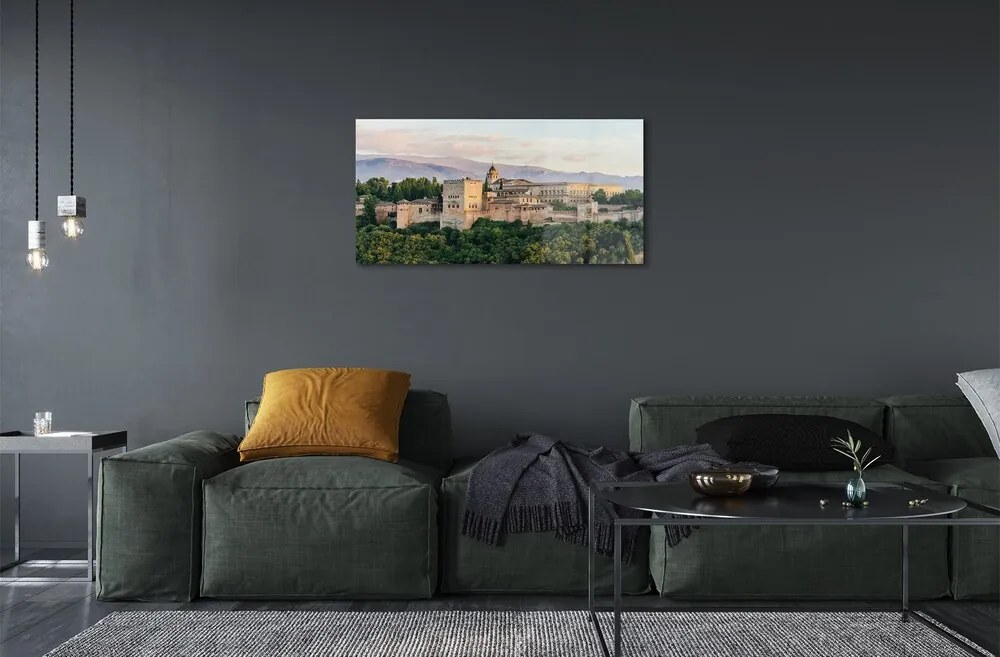 Obraz na skle Španělsko Castle horský les 140x70 cm