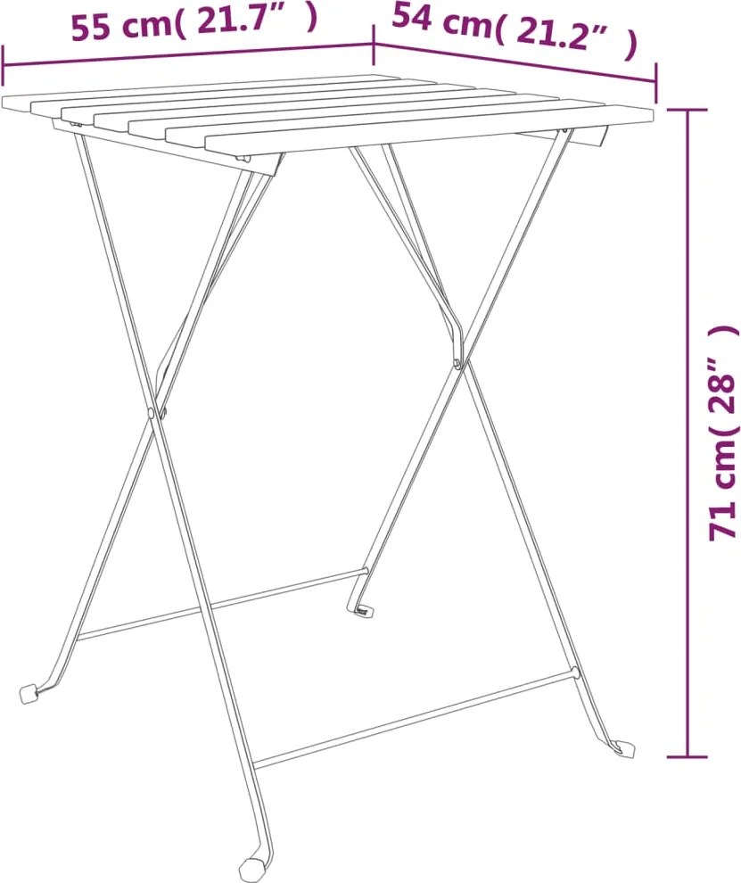 Skládací bistro stůl 55 x 54 x 71 cm masivní teak a ocel 319978