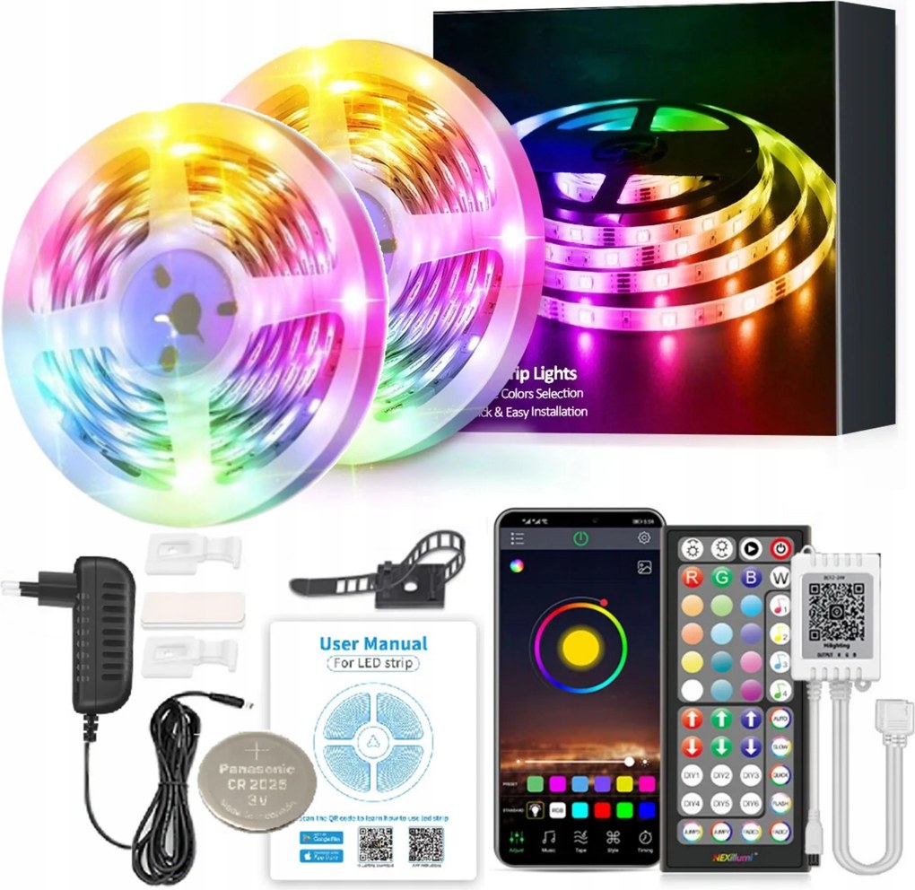 Led pásek 20 m Rgb 5050 Dálkový Ovladač Aplikace pro telefon Bluetooth Napájecí adaptér Časovač