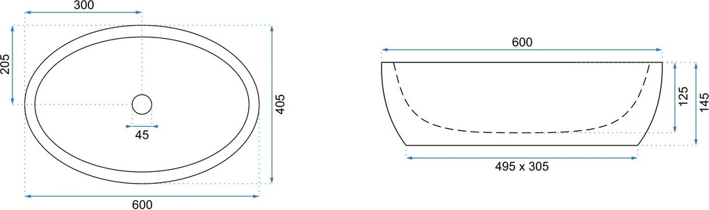 Rea Melania Meryl umyvadlo, 60 x 41 cm, černá-zlatý vzor, REA-U8811