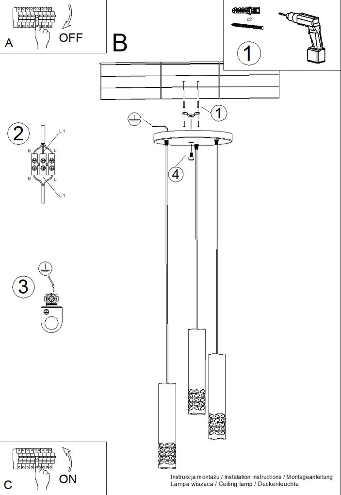 Závěsné svítidlo Liro, 3x bílé kovové stínítko,
