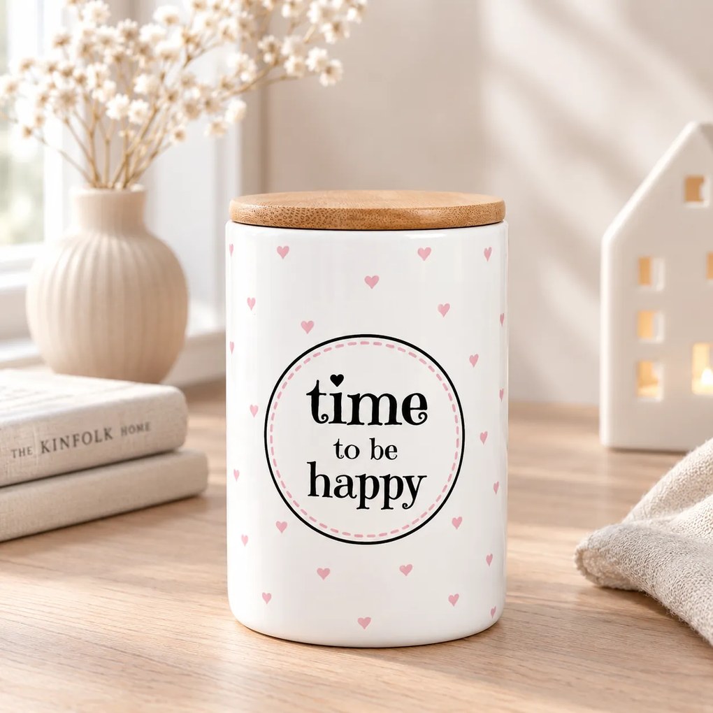 Robustní keramická dóza Time s bambusovým víčkem 19 cm