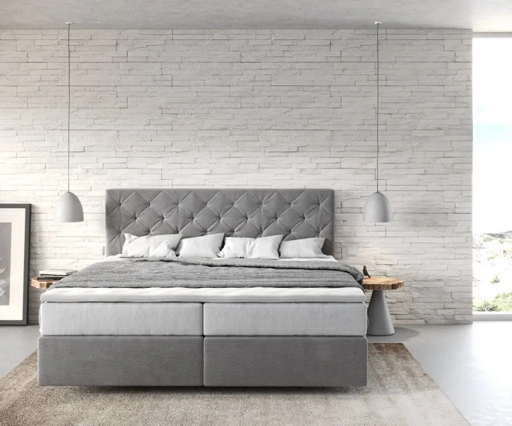 Boxspring postel Dream-Great 180x200 cm mikrovlákno šedá s taštičkovou
