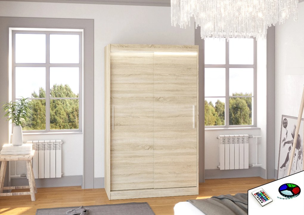 ADRK Furniture Posuvná skříň s LED osvětlením COLLIN 120 SW-COL-S-120+L-V003