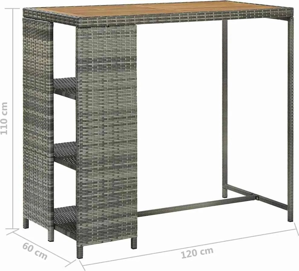 Barový stolek s úložným regálem šedý 120x60x110 cm polyratan 313479