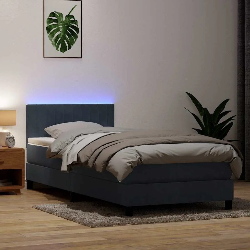 Box spring postel s matrací a LED tmavě šedá 80x220 cm samet 3317098