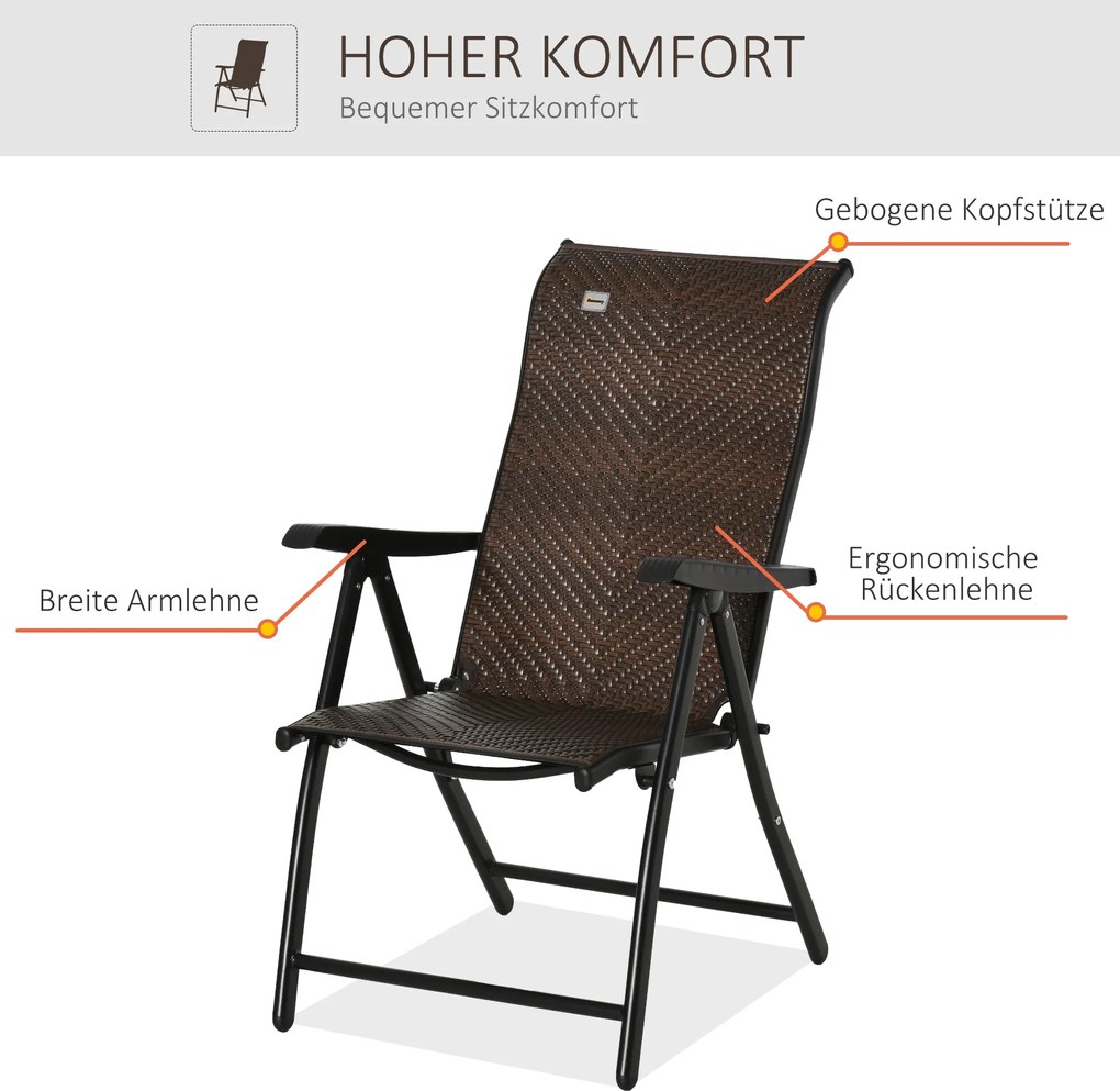 Outsunny polyratanová skládací židle s područkami 7stupňově nastavitelné opěradlo pro zahradu balkon terasu 58 x 71 x 111 cm | Aosom.de