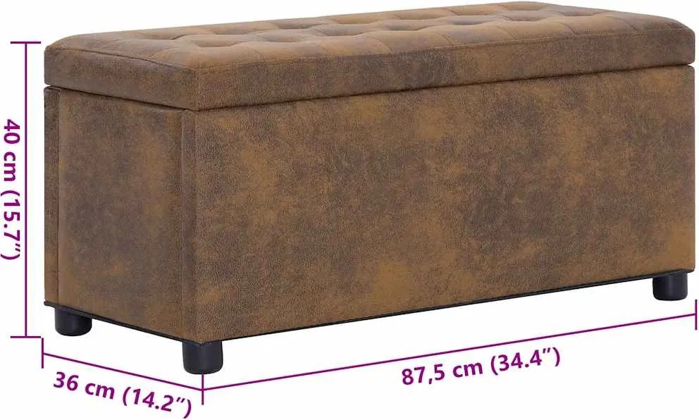 Taburet s úložným prostorem 87,5 cm hnědý umělá broušená kůže 281375