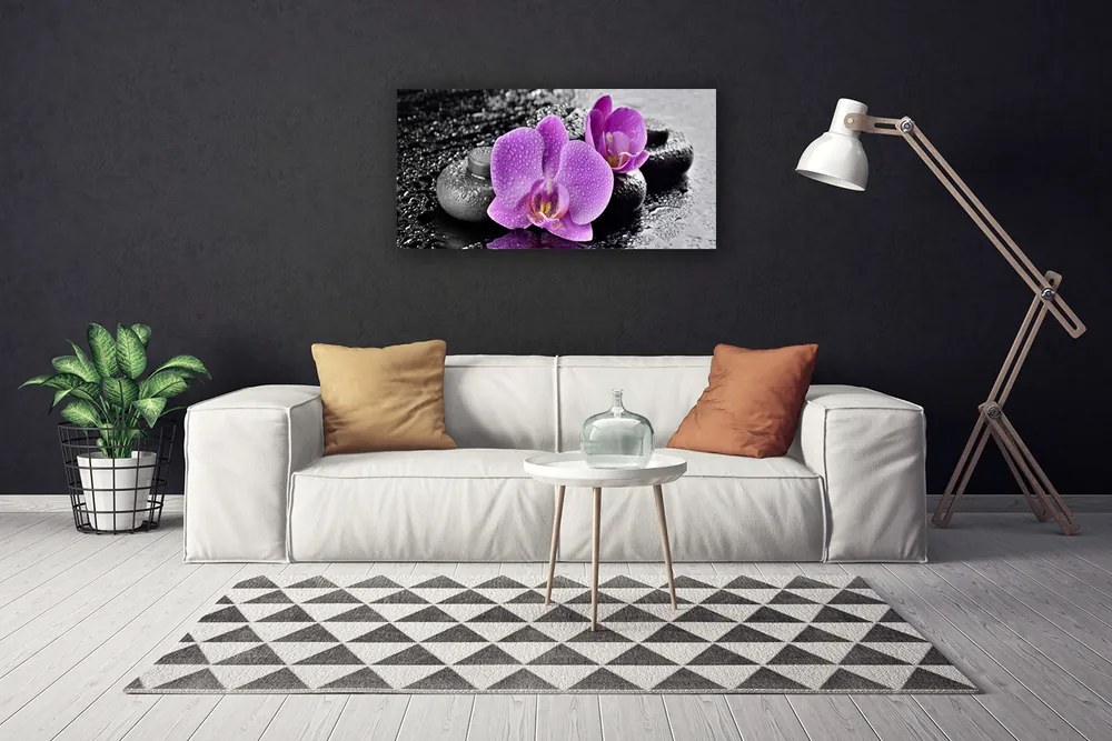 Obraz na plátně Orchidej Květiny Kameny Zen 100x50 cm