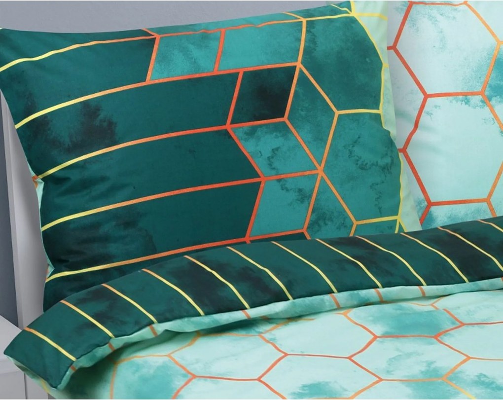 Bavlněné povlečení na dvoudeku Zelená 90/636 - 220x200 cm, 2ks 70x90 cm (220 cm šířka x 200 cm délka)