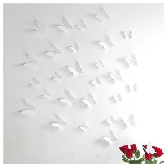 Sada 12 bílých samolepek s 3D efektem Ambiance Butterflies